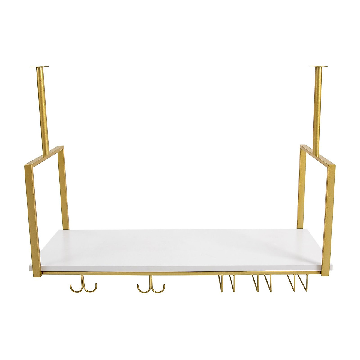 Fetcoi Rustic Ceiling Wine Glass Rack, 31.5 inch Hanging Metal Wine Rack with Glass Holder, Mug Holder and Shelf, Metal Ceiling Bar Wine Glass Rack for Bar Cafe Kitchen Restaurant, Gold