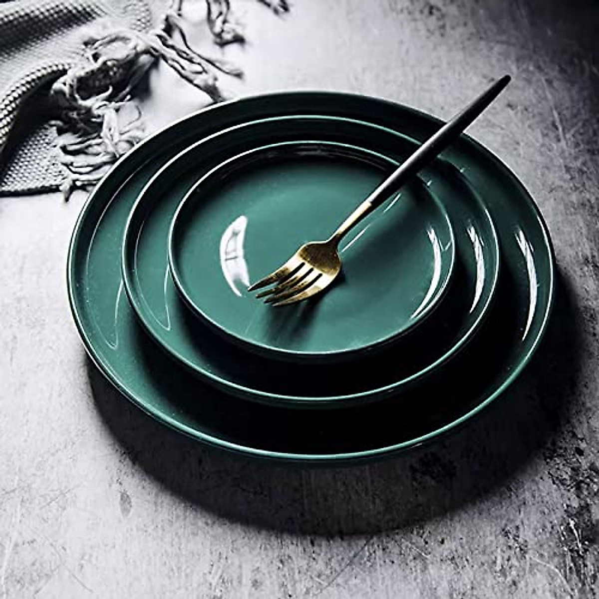 KOWMcp Dinner Plates Green Ceramic Plate Fruit Salad Sushi Dessert Plate Round Serving Tray Decorative Porcelain Tableware Dinner Sets Dishes (Color : 10 inch)