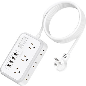 NTONPOWER Power Strip with USB, Flat Plug Power Strip with 4 USB Ports 6 Outlets, 5 Ft White Extension Cord, Overload Protection, Outlet Extender for Travel, Indoor, Home Office, Dorm Room Essentials