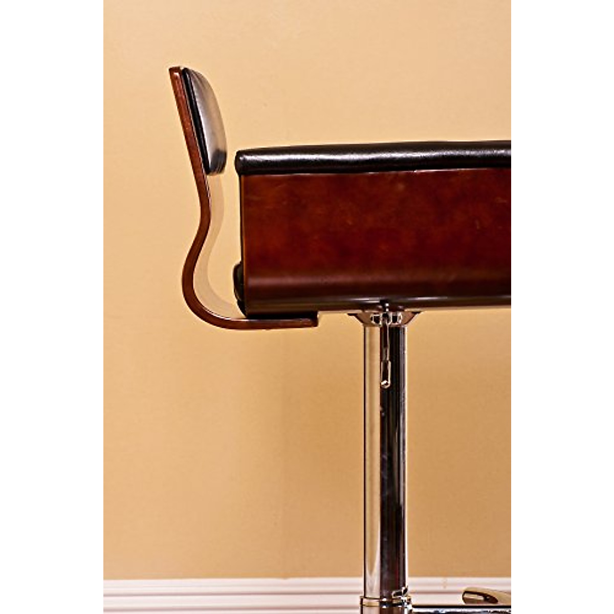 AC Pacific Adjustable Height Swivel Bar Stool - Modern Kitchen Counter Pub Chair with Cushioned Seat, Armrests and Back, 24"-33", Black/Wood