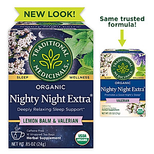 Traditional Medicinals Organic Nighty Night Valerian Relaxation Tea, 16 Tea Bags (Pack of 1)