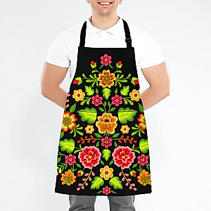 WeiaMaoYi Chef Apron Mexican Floral Aprons Kitchen Chef Waterproof Adjustable Mexican Apron For Bbq With Pockets For Men Women 29x27 ''