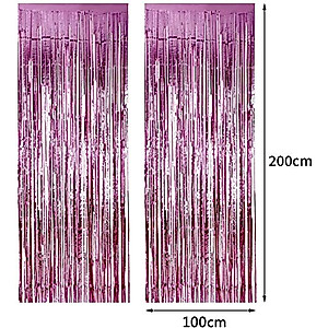 BEISHIDA 2 Pack Foil Fringe Curtain,Pink Tinsel Metallic Curtains Photo Backdrop Streamer Curtain for Wedding Bridal Shower Birthday Bachelorette New Year Decor(3.28 ft x 6.56 ft)