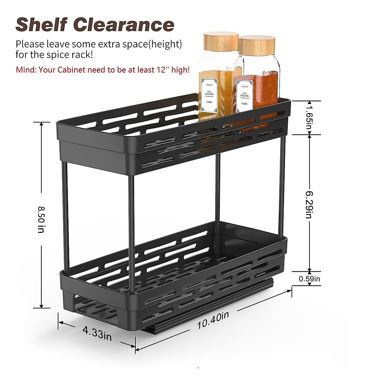 DABIGE 3 Packs Pull Out Spice Rack Organizer for Cabinet, Slide Out Spice Racks Organizer, Easy to Install Spice Cabinet Organizers, 4.33''Wx10.4''Dx8.5''H, Each Tier Hold 10 Spice Jars - 2 Tier