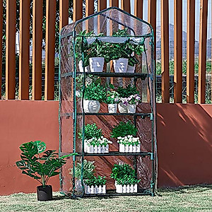 Greenhouse 4 Tier Mini Greenhouse 63x28x20 in Portable Garden Green House, with Zippered PVC Cover, Metal Shelves for Garden Yard Patio Indoor Outdoor, Extra Hooks Wind Ropes 8 Net Rack Buckles
