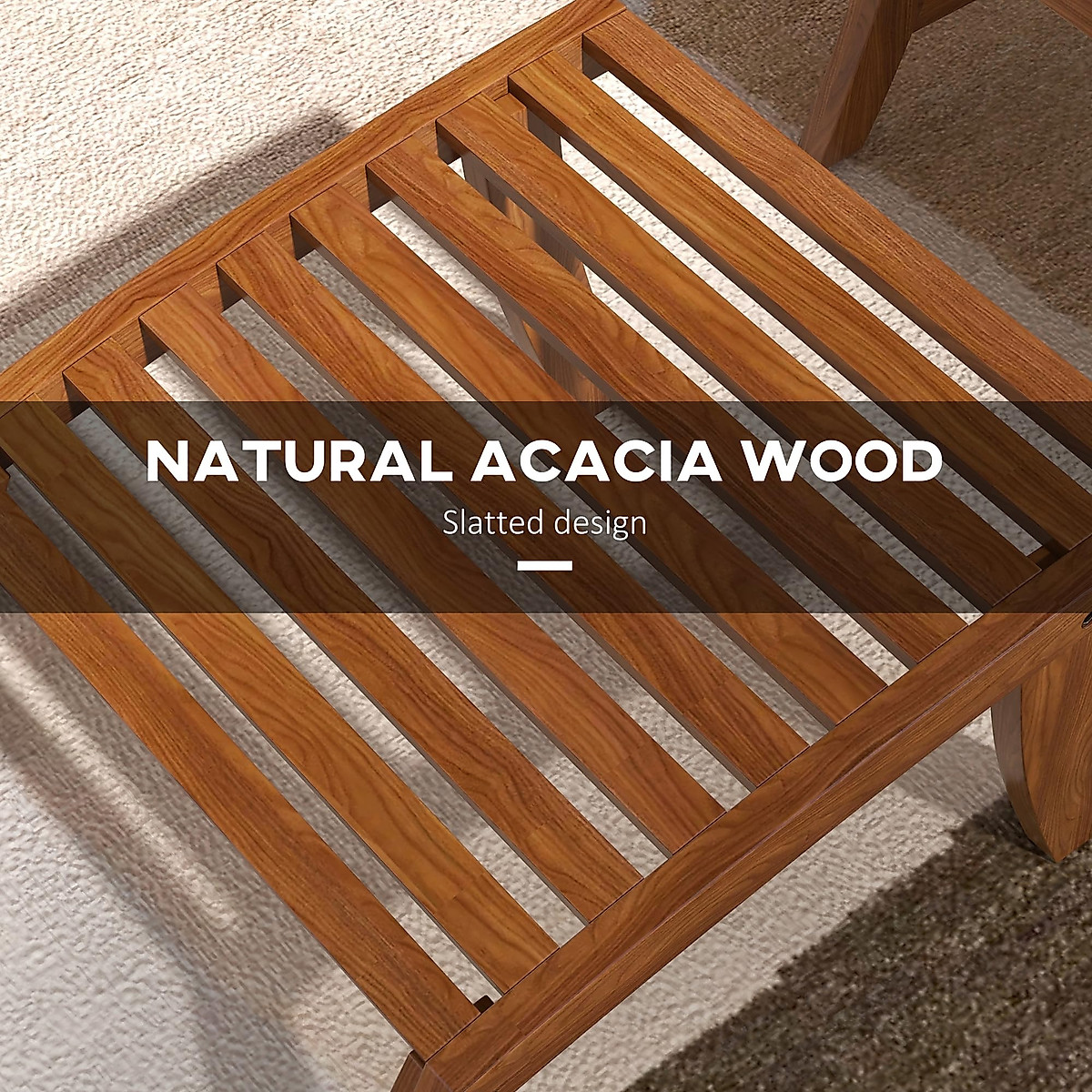 Outsunny 4 Piece Patio Furniture Set, 2 Chairs with Cushions & Ottomans, Outdoor Chair Set for 2 with Footstools, Slatted Acacia Wood Seat & Backrest, Cream White