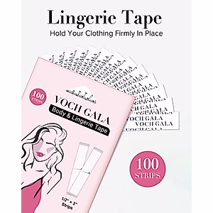 VOCH GALA 100 Strips Double Sided Tape for Fashion and Clothes, Waterproof Fashion Clothing Tape, Fabric Tape to Skin, Strong Adhesive Body Tape, Clear Transparent for All Skin Shades