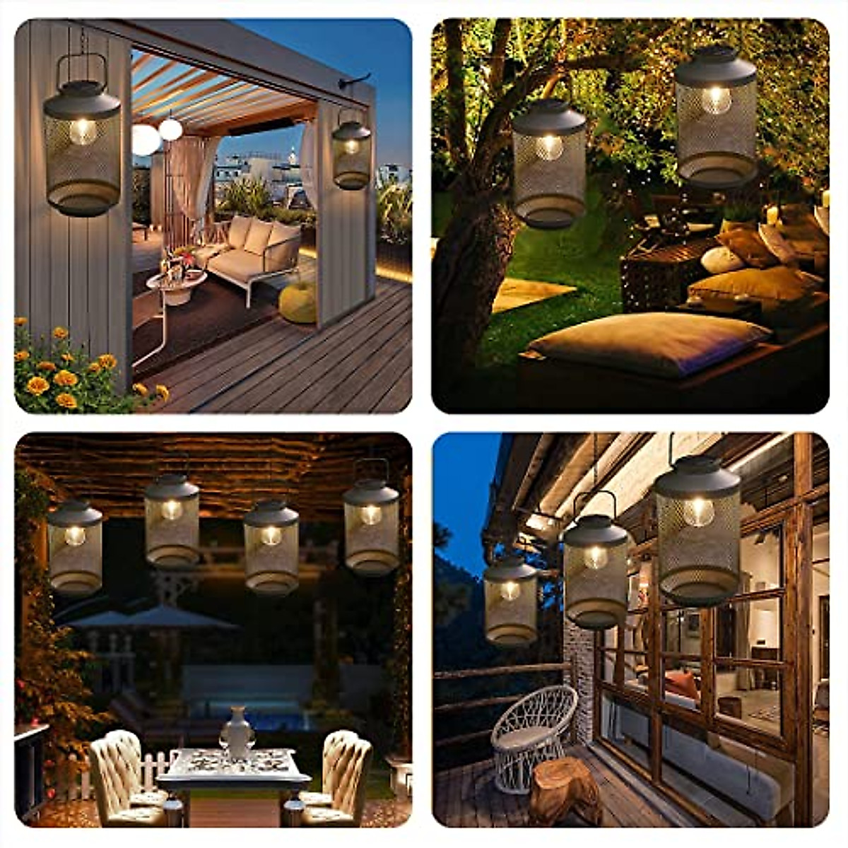 1 Pack Large Solar Lantern Outdoor Hanging - Decorative Green Tabletop Edison LED Metal Light for Garden, Patio, Yard, Porch, Pathway, Driveway, and Camping - Warm White Lighting