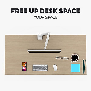 Fellowes Platinum Series Single Monitor Arm for 32-Inch Monitors, Full Motion, 360° Rotation, VESA Mount with Grommet or Clamp, USB Ports, Ergonomic, White, 8056201