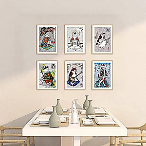 DALIHEBO Japanese Art Tattoo Cat Painting Wall Retro Art Poster Set of 6 Prints UNFRAMED (8x11.8 inch)