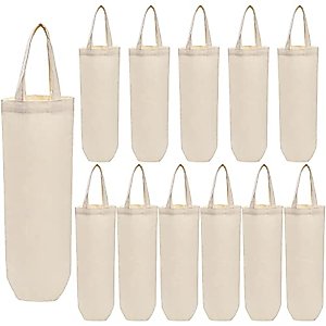 Lawei 12 Pack Canvas Wine Bags, Single Wine Carrying Bag with Handle, Reusable Bulk Wine Gift Bags, Washable Wine Carrier Tote Storage Pouches for Christmas, Party, Wedding, Birthday