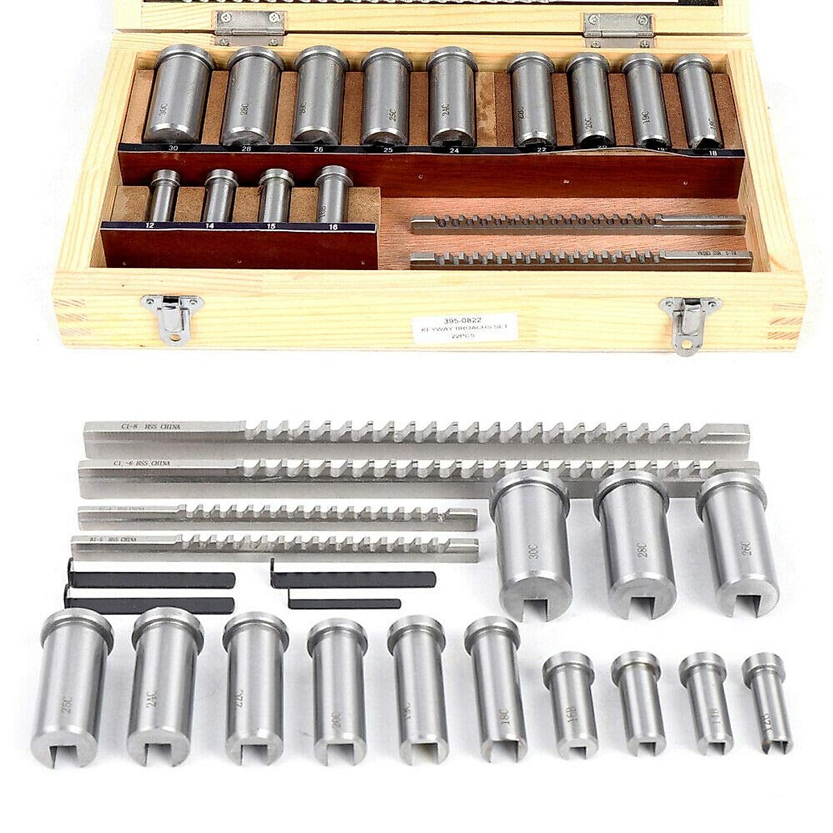 TFCFL 22pcs Keyway Broach Kit Metric Size Metalworking Tool Lathe Collared Bushing Shim Set Metric Size Metalworking Tool Set 12-30 HSS for CNC Router