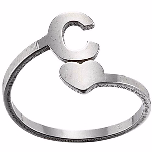 Jude Jewelers Stainless Steel Heart Shaped Ajudstable Size Initial Letter A-Z Alphabet Wedding Engagement Promise Statement Ring (C, Adjustable)