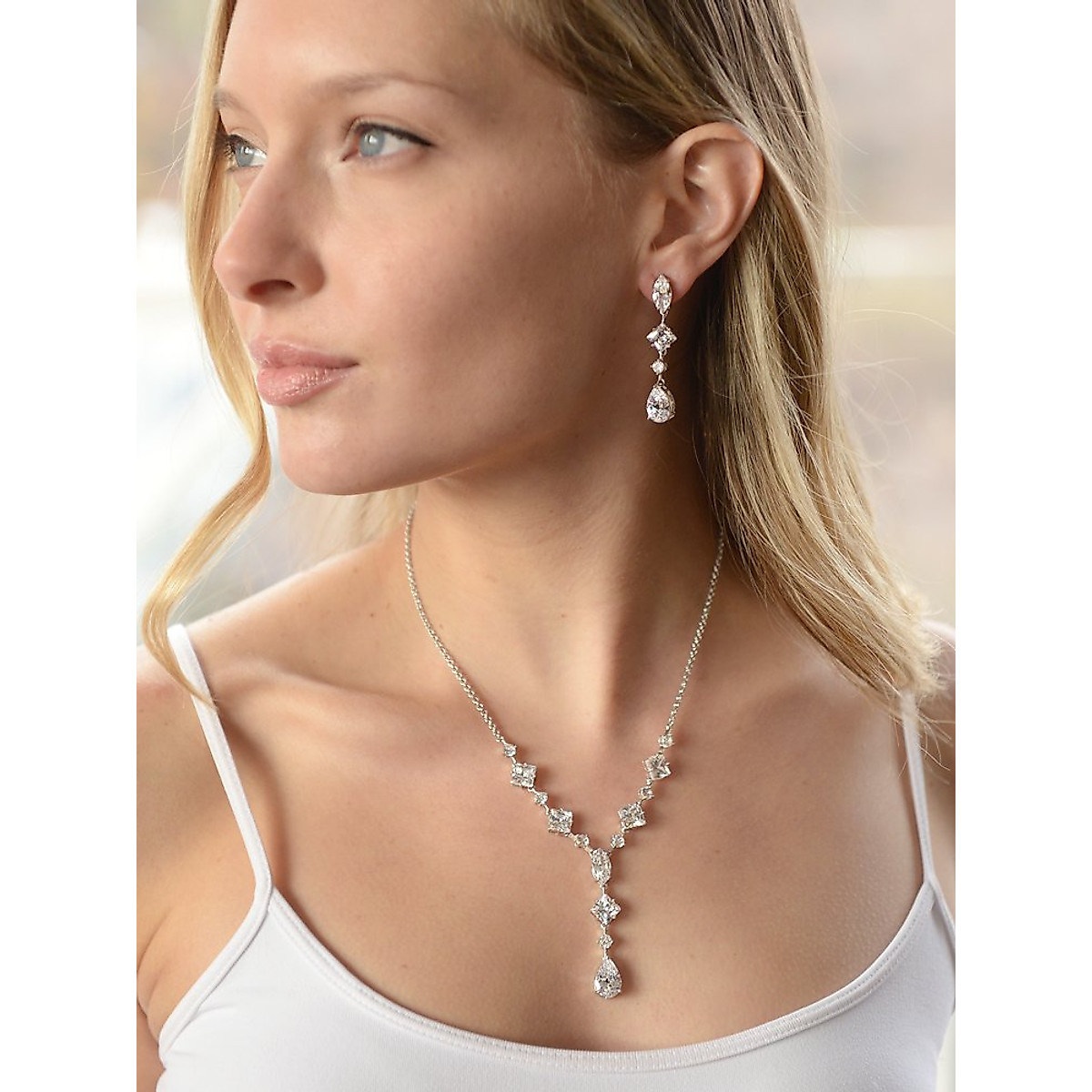 Mariell Cubic Zirconia Necklace & Earrings Bridal Jewelry Set, CZ Crystal Statement Necklace Set for Weddings, Formal Events, Mother of The Bride