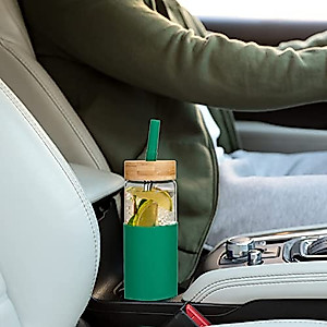 Tronco 20oz Glass Water Bottle with Bamboo Lid, Reusable Glass Water Tumbler with Straw and Silicone Sleeve, Glass Boba Cup,Leak Proof, BPA Free,Dishwasher Safe