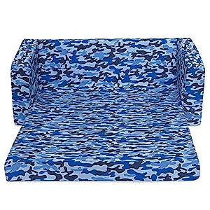 Delta Children Cozee 2-in-1 Extra Wide Convertible Sofa to Lounger-Comfy Flip Open Couch/Sleeper for Kids, Blue Camo