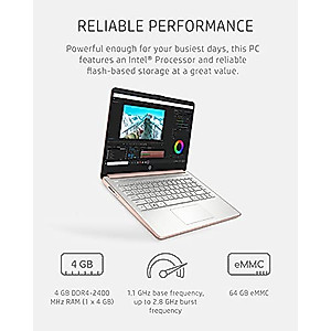 HP 14 Laptop, Intel Celeron N4020, 4 GB RAM, 64 GB Storage, 14-inch HD Touchscreen, Windows 10 Home, Thin & Portable, 4K Graphics, One Year of Microsoft 365 (14-dq0070nr, 2021, Pale Rose Gold)