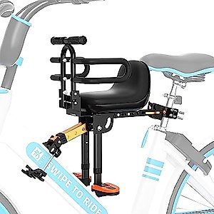 XIEEIX Front Child Bike Seat, Portable Foldable Kids Bike Seat, Adjustable Pedal Child Bicycle Seats, Safety Child Seat for All Types of Bicycles