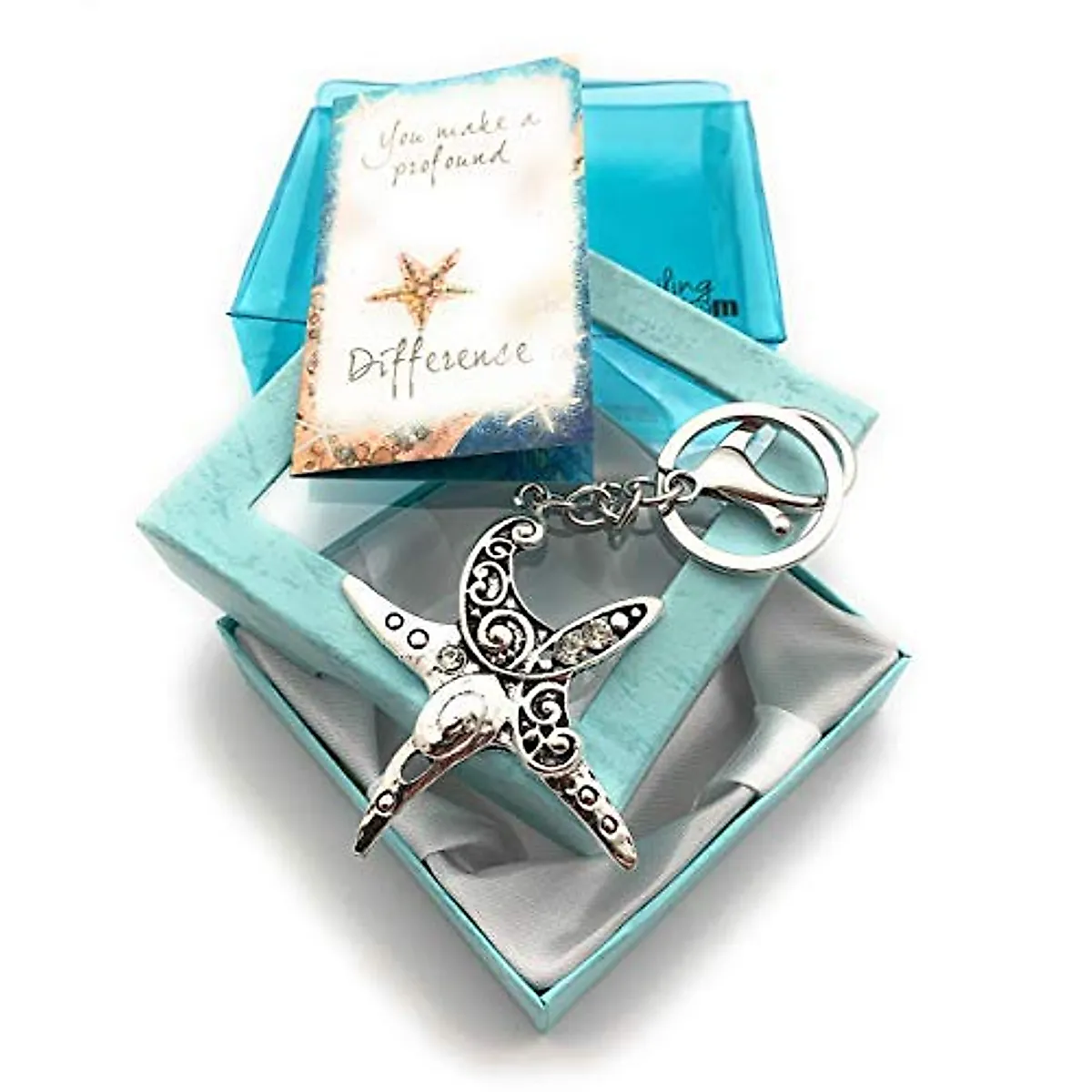 Smiling Wisdom - Starfish Story Appreciation Small Keepsake Card and Keychain Gift Set - You Make a Profound Difference - Ornate Swirl Keychain