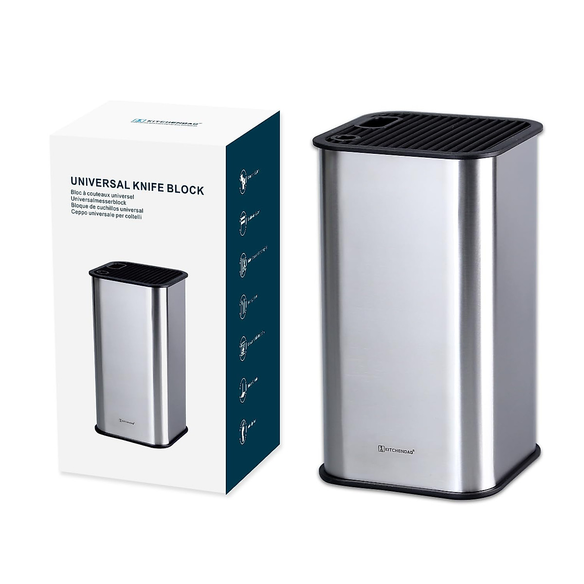 KITCHENDAO XL Stainless Steel Universal Knife Block Holder Without Knives, with Slots for Scissors and Sharpening Rod, Detachable for Easy Cleaning, Slotless Knife Holder Storage for Kitchen Counter