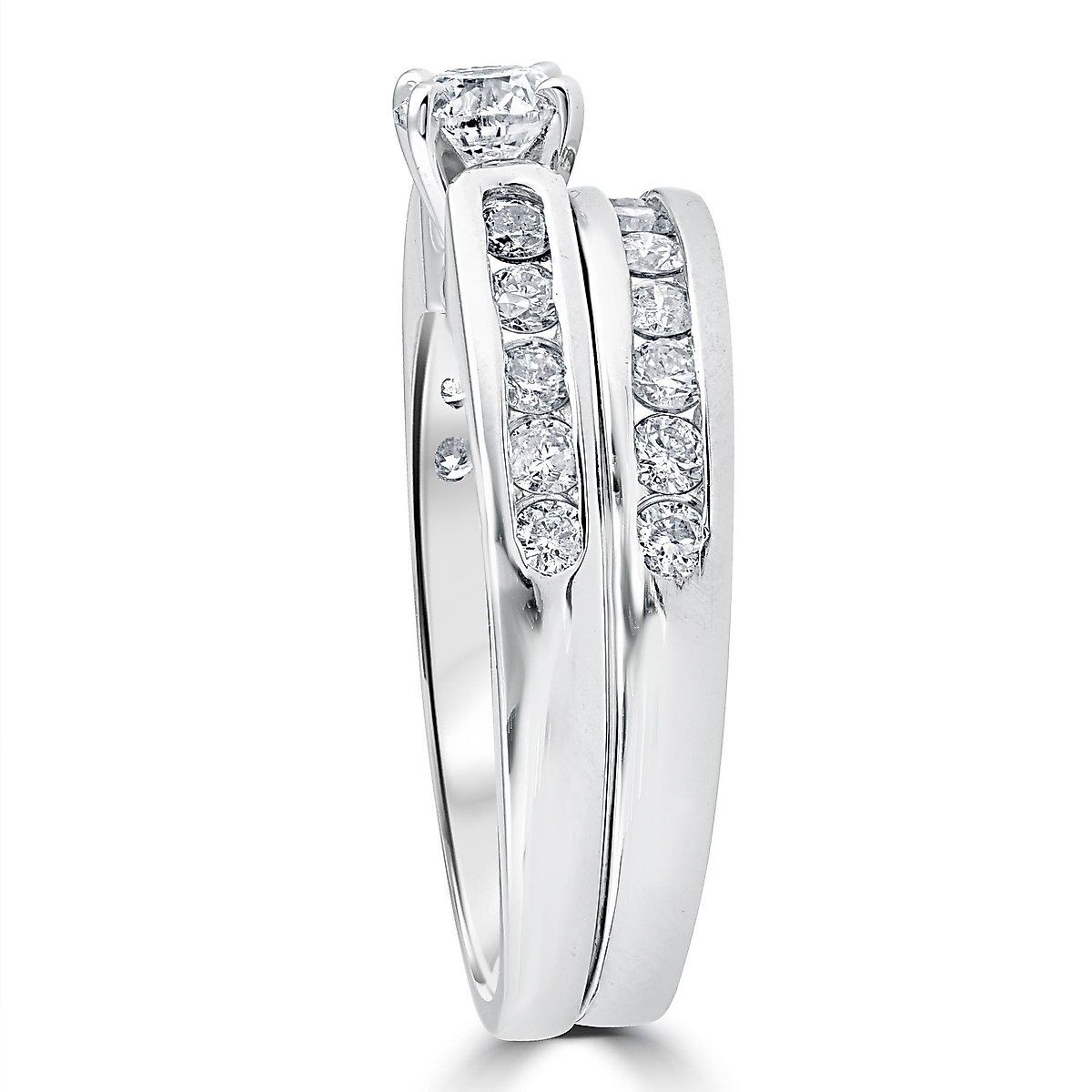 1 3/8CT Diamond Engagement Wedding Ring Set 14K White Gold - Size 8.5