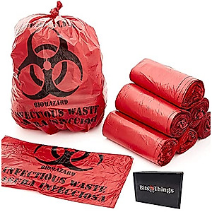 Biohazard Waste Bags - 40" x 48" (40-45 Gallon) - 50 Count Red Hazardous Trash Can Liners – Medical Grade No Leak Bags - .Great for Lab Containers, Swabs, Pads, Gloves