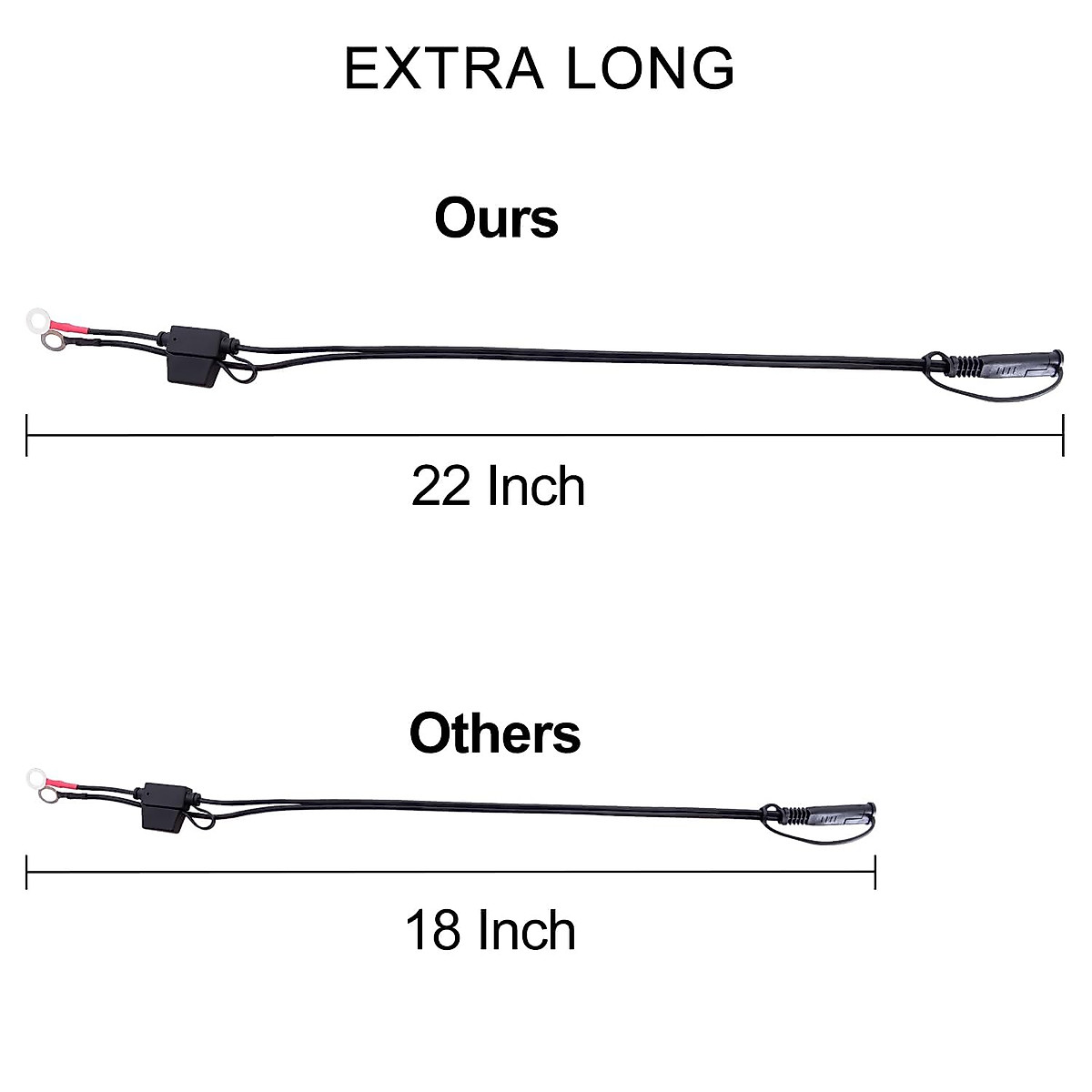 TOPDC 22" 10A Fused Ring Terminal 6 PCS Harness Quick Connect Extention Cord for Battery Charger/Maintainer