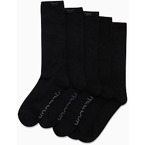 Reebok Men's Cushioned Comfort Athletic Performance High Crew Socks (5 Pack), Size 6-12.5, Charcoal Black