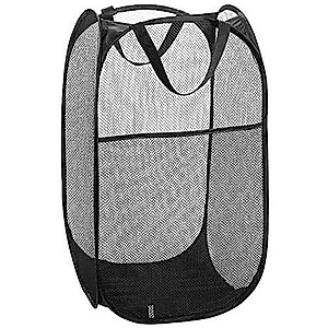 Laundry Hamper for Clothes - Mesh Pop Up Laundry Basket Bag, Portable Collapsible Folding Hampers with Carry Handles, fit College Dorm, Bedroom, Travel, Kids Room (Black)