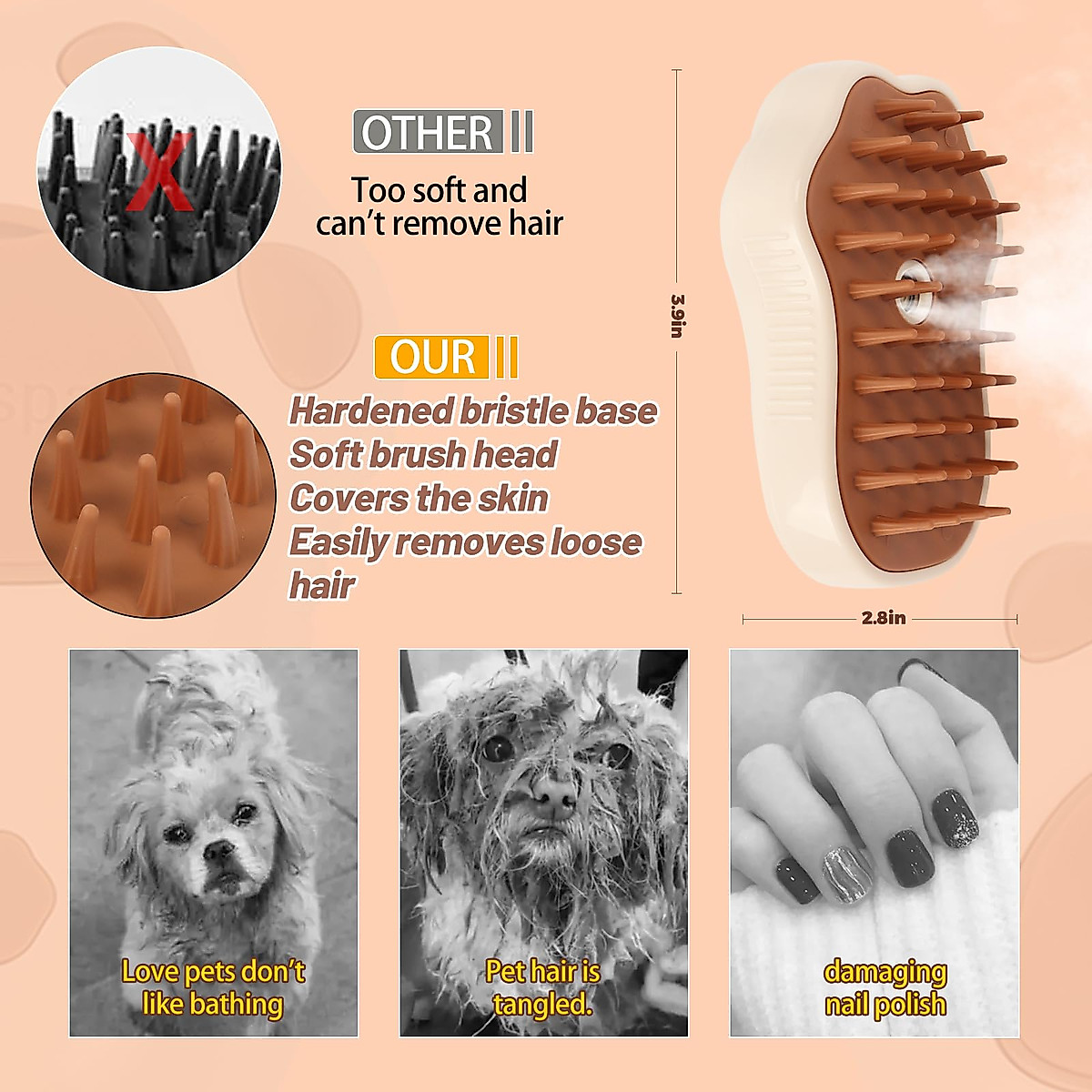 Steam Brush for Cats, 3 In 1 Cat Steamy Brush, New Upgraded Silicone Self-Cleaning Spray Cat Brush for Shedding, Pet Steam Brush, Dog Steam Brush, Pet Hair Cleaning Brush for Cat Dog