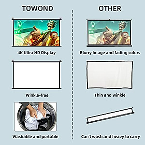 Projector Screen with Stand,Towond 100 inch Indoor Outdoor Projection Screen, Portable 16:9 4K HD Movie Screen with Carry Bag Wrinkle-Free Design for Home Theater Backyard Cinema