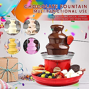 Chocolate Fountain, 3-Tier Mini Chocolate Fountain Machine with 4PCS Forks and Removal Serving Tray, Stainless Steel Electric Chocolate Fondue Fountain for Nacho Cheese, BBQ Sauce, Syrup, Ranch, Liqueurs 20-OZ