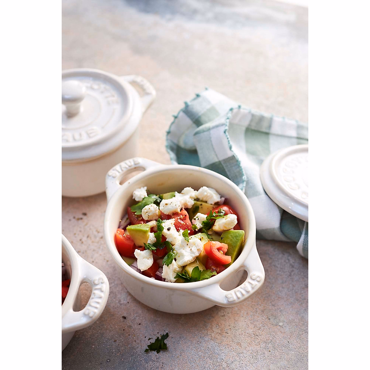 STAUB Ceramics Dutch Oven 3-piece Mini Round Cocotte, White