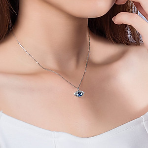 Richapex Evil Eye Pendant Necklace 18K White gold Plated Necklace Pure Crystal Eye Pendant Protection Necklace Ojo Turco Greek Protection Jewelry for Women