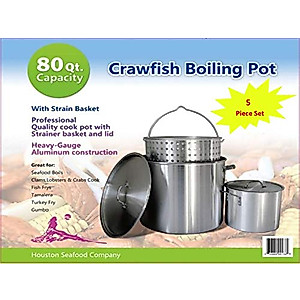Professional Grade 80 Quart All Purpose Boiling Pot with Basket (3pc) plus a Bonus 12 Quart Stock Pot (2pc) .