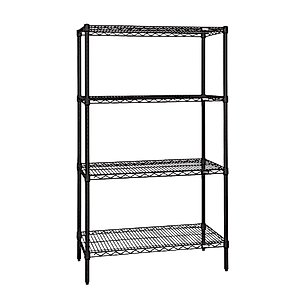 Quantum Storage Systems WR86-1836BK Starter Kit for 86" Height 4-Tier Wire Shelving Unit, Black Finish, 18" Width x 36" Length x 86" Height