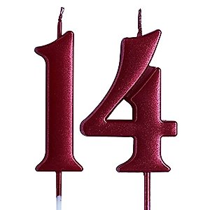 Red 14th Birthday Candle, Number 14 Years Old Candles Cake Topper, Boy Or Girl Party Decorations, Supplies