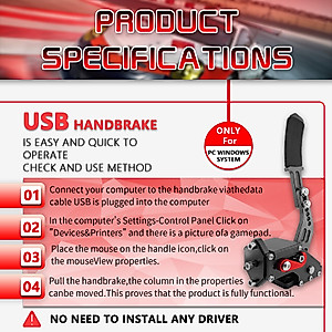 PC Racing Game USB Handbrake, 16-bit USB Handbrake for Racing game Compatible with Logitech G27/G29/G920 T500 T300， Brake Analog Performance Handbrake for Simulated Racing Games: DiRT Rally 2/4, LFS,