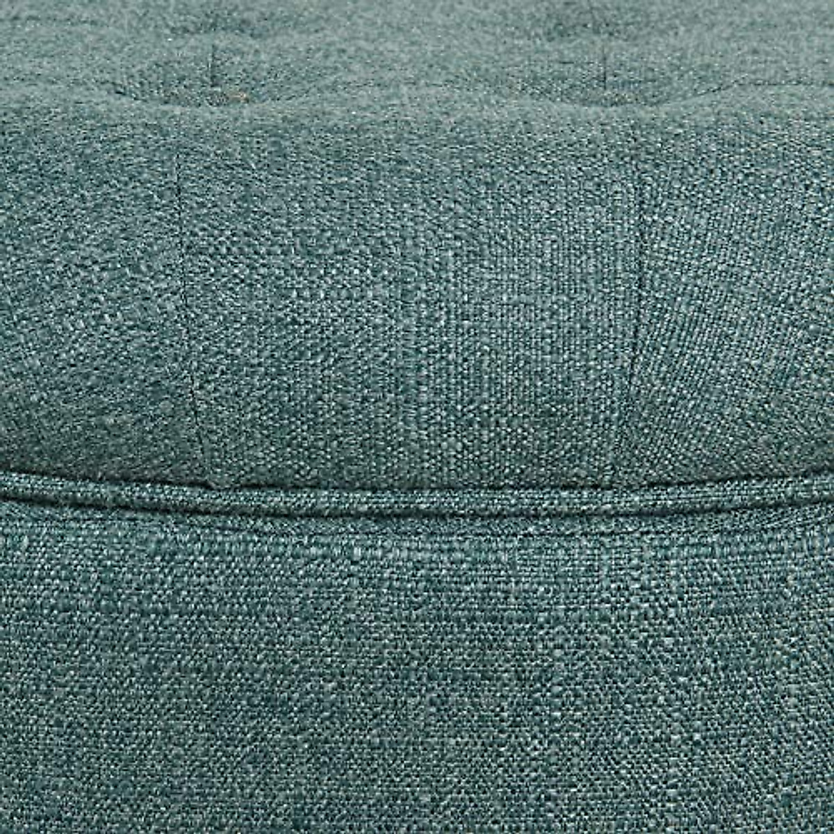 HomePop by Kinfine Fabric Upholstered Round Storage Ottoman - Button Tufted Ottoman with Removable Lid, Teal Woven