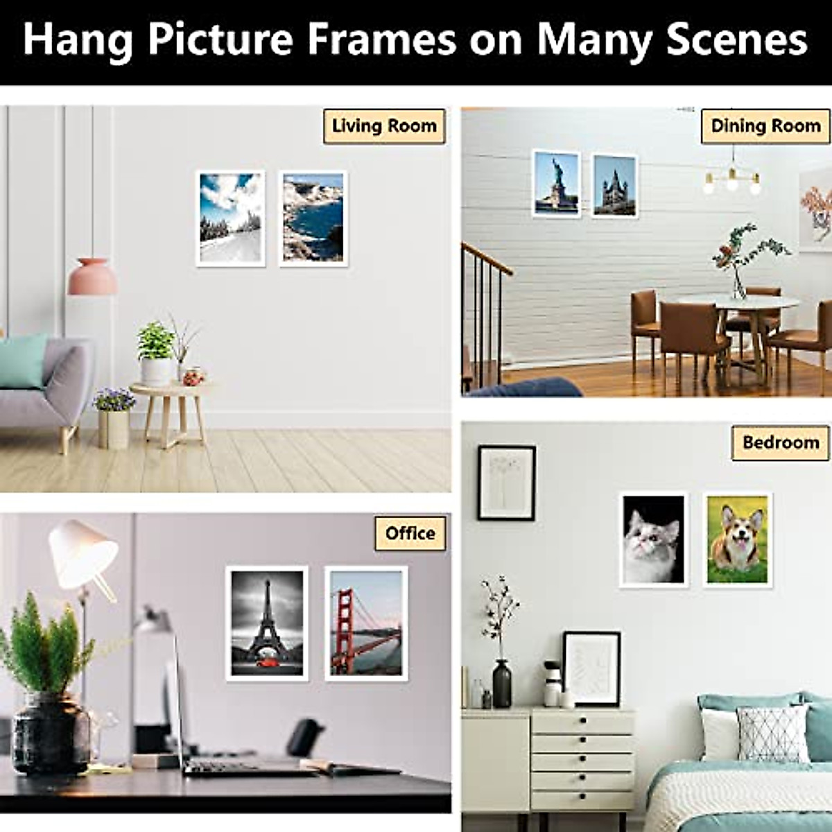 BOANKODU 8x10 Picture Frame Set of 2, Made of High Definition Transparent Plastic for 5x7 with Mat or 8x10 Without Mat, Wall Mounting Photo Frames, White