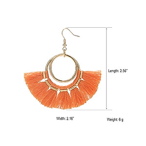 BaubleStar Fan Tassel Earrings Orange Bohemian Gold Hoop Dangle Fringe Drop Thread Tiered Layered Tassle Fashion Jewelry for Women