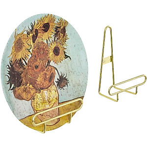 MyGift Wall Mounted Brass Tone Metal Wire Vertical Plate Holder, Decorative Hanging Collectible Plate Display Rack - Holds Single Plate Up To 8 Inches, Set of 2