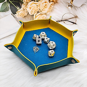 Metal Dice Set 7pcs DND - Table Game RPG Hollow Dice Silver and Black, with Metal Gift Box, Suitable for Dungeon and Dragon D&D MTG, Math Teaching, Polyhedron D4 D6 D8 D10 D10％ D20