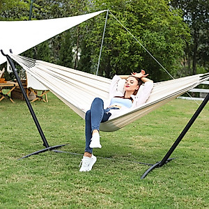 Hammock with Stand Included, Ohuhu 2 Person Hammocks with 9 FT Heavy Duty Steel Stand & Pillow, Portable Double Hammock with Carrying Bag for Indoor Outdoor Garden Yard Porch Patio, 450 lb Capacity