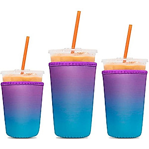 3 Pack Reusable Coffee Sleeves - Tall/Grande, Venti, Trenta - P.LOTOR Soft Cups - Iced Coffee Cozy Insulator - Neoprene Holder for Dunkin Donuts Coffee, McDonalds Coffee, Mccafe Coffee