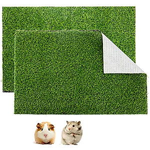 Aulock 2 Pcs Artificial Grass Guinea Pig Pee Pads- 15.7 × 23.6 Inch Fake Grass Rug Potty Training Replacement Artificial Turf for Puppy, Rabbits, Hamsters, Bunnies, Gerbils, Other Small Animals