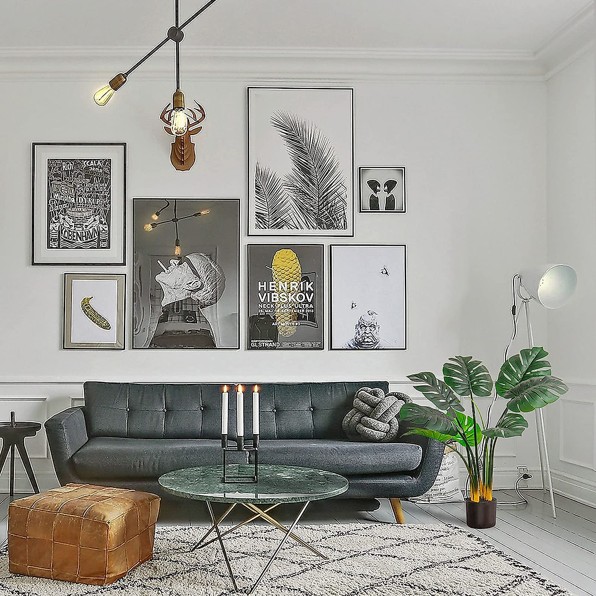 kutuuhome Fake Plants Artificial Monstera Deliciosa Plant Fake Tropical Palm Tree Perfect Faux Swiss Cheese Plant for Home Garden Office Store Decoration (2, 43 Inch)