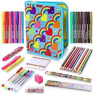 GirlZone Rainbow Jumbo Arts and Crafts Filled Stationery Pencil Case for Girls, Great Gift for Girls
