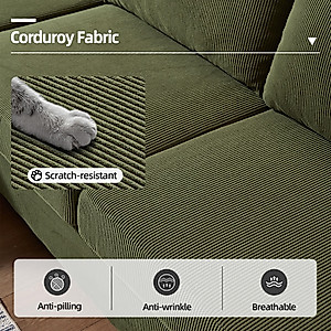 POUUIN 100" Corduroy Convertible Sectional Sofa Couches for Living Room,3 Seater L Shaped Sofa Couch with Reversible Chaise,Comfy Deep Seat Sofa for Office Apartment (Green)