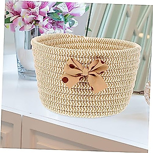 Cotton Rope Storage Basket Baby Keys Woven Storage Basket Table Top Decor Decorations for Shelves Foldable Basket Desktop Storage Basket Small Round Basket Manual Khaki Fabric